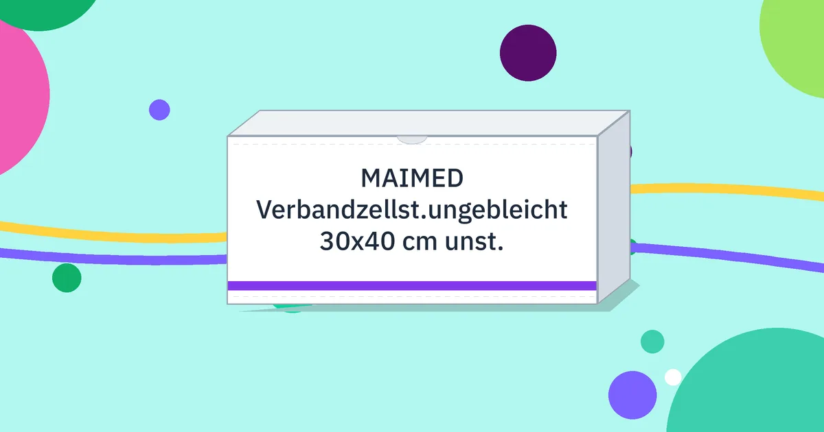 Symbolbild: Packung mit der Aufschrift MAIMED Verbandzellst.ungebleicht 30x40 cm unst. (PZN 05013065) – Verfügbarkeit und Bezug in Apotheken in Frankfurt am Main