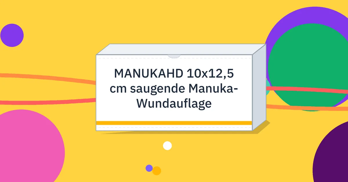 Symbolbild: Packung mit der Aufschrift MANUKAHD 10x12,5 cm saugende Manuka-Wundauflage (PZN 20935359) – Verfügbarkeit und Bezug in Apotheken in Frankfurt am Main