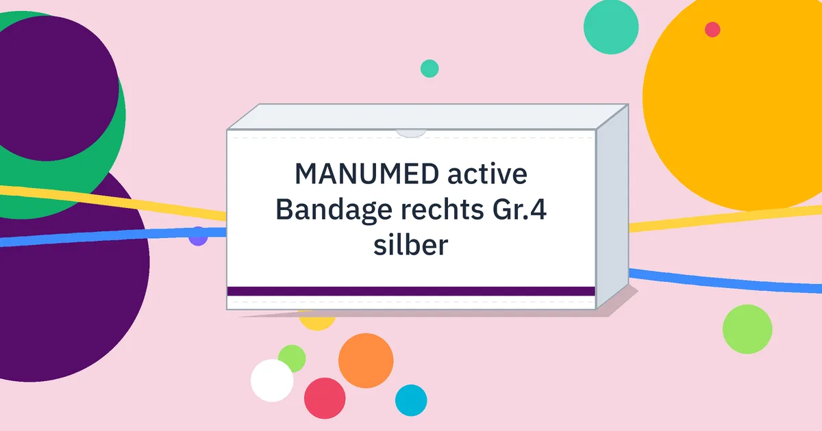 Symbolbild: Packung mit der Aufschrift MANUMED active Bandage rechts Gr.4 silber (PZN 06055663) – Verfügbarkeit und Bezug in Apotheken in Frankfurt am Main