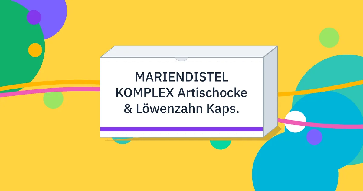 Symbolbild: Packung mit der Aufschrift MARIENDISTEL KOMPLEX Artischocke & Löwenzahn Kaps. (PZN 16945122) – Verfügbarkeit und Bezug in Apotheken in Frankfurt am Main