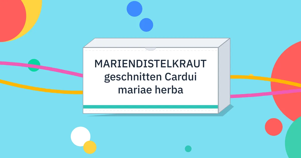 Symbolbild: Packung mit der Aufschrift MARIENDISTELKRAUT geschnitten Cardui mariae herba (PZN 20953802) – Verfügbarkeit und Bezug in Apotheken in Frankfurt am Main