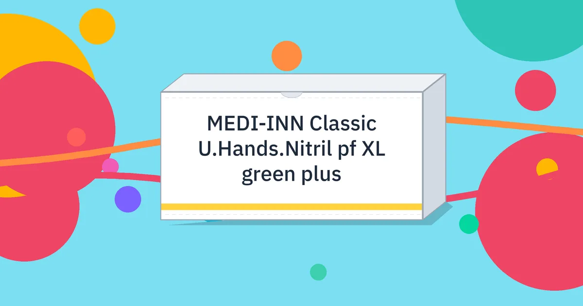 Symbolbild: Packung mit der Aufschrift MEDI-INN Classic U.Hands.Nitril pf XL green plus (PZN 18445412) – Verfügbarkeit und Bezug in Apotheken in Frankfurt am Main