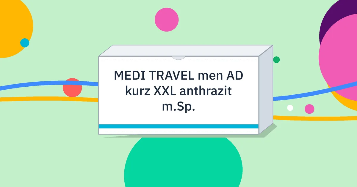 Symbolbild: Packung mit der Aufschrift MEDI TRAVEL men AD kurz XXL anthrazit m.Sp. (PZN 15198189) – Verfügbarkeit und Bezug in Apotheken in Frankfurt am Main