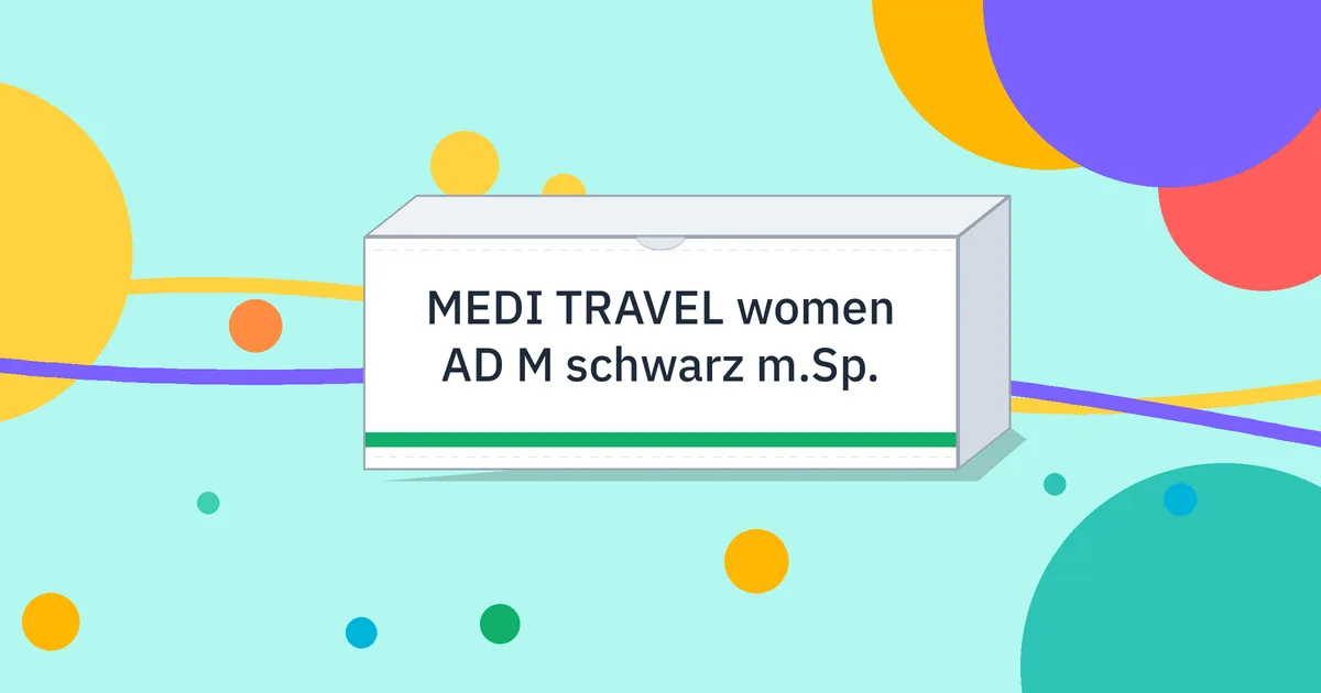 Symbolbild: Packung mit der Aufschrift MEDI TRAVEL women AD M schwarz m.Sp. (PZN 07677987) – Verfügbarkeit und Bezug in Apotheken in Frankfurt am Main