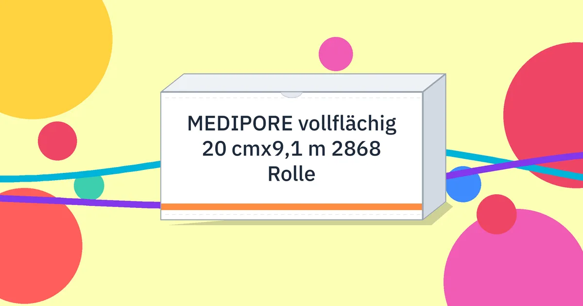 Symbolbild: Packung mit der Aufschrift MEDIPORE vollflächig 20 cmx9,1 m 2868 Rolle (PZN 20129776) – Verfügbarkeit und Bezug in Apotheken in Frankfurt am Main