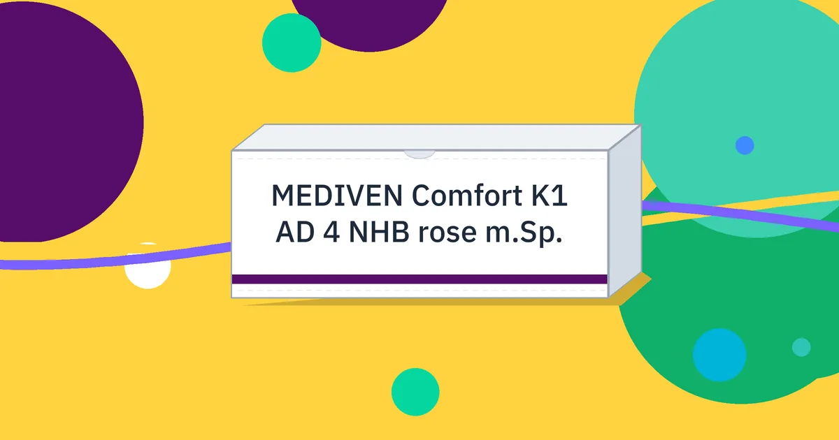 Symbolbild: Packung mit der Aufschrift MEDIVEN Comfort K1 AD 4 NHB rose m.Sp. (PZN 14560228) – Verfügbarkeit und Bezug in Apotheken in Frankfurt am Main