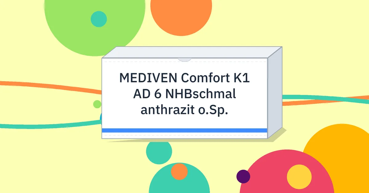Symbolbild: Packung mit der Aufschrift MEDIVEN Comfort K1 AD 6 NHBschmal anthrazit o.Sp. (PZN 14561179) – Verfügbarkeit und Bezug in Apotheken in Frankfurt am Main
