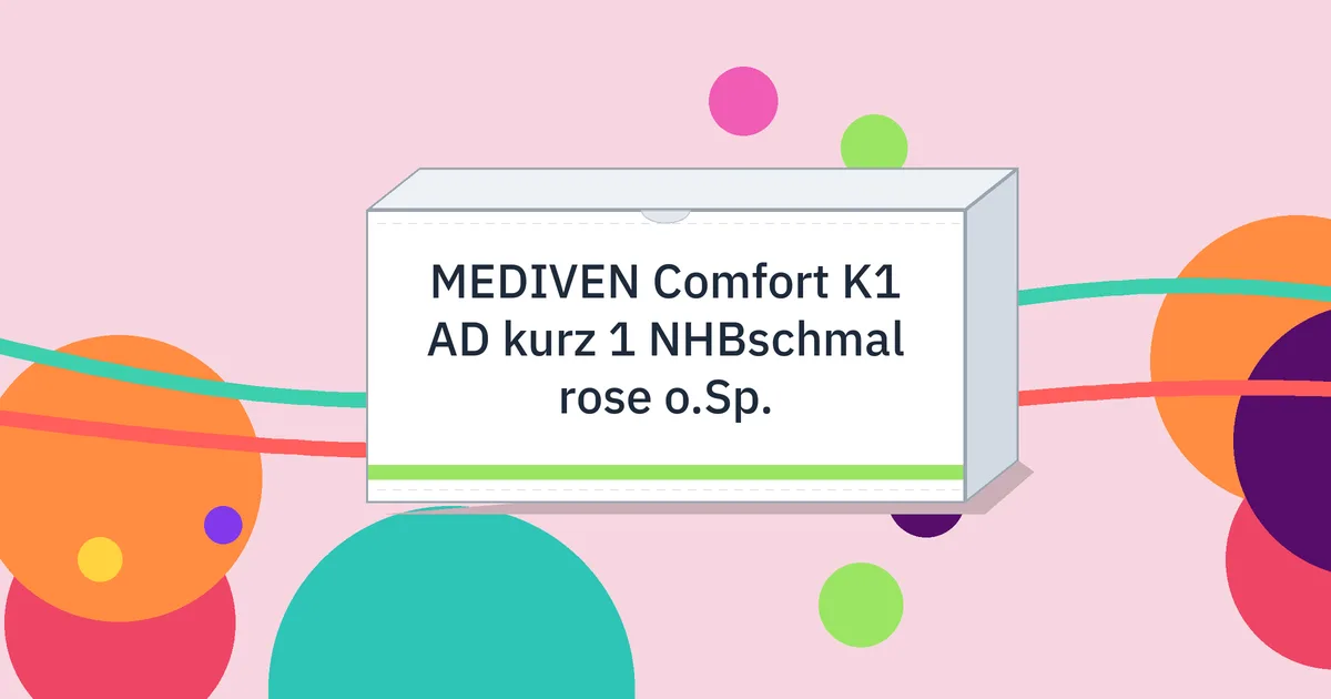 Symbolbild: Packung mit der Aufschrift MEDIVEN Comfort K1 AD kurz 1 NHBschmal rose o.Sp. (PZN 14557539) – Verfügbarkeit und Bezug in Apotheken in Frankfurt am Main
