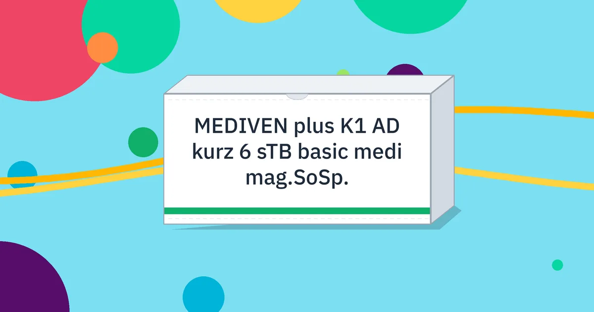 Symbolbild: Packung mit der Aufschrift MEDIVEN plus K1 AD kurz 6 sTB basic medi mag.SoSp. (PZN 15047208) – Verfügbarkeit und Bezug in Apotheken in Frankfurt am Main
