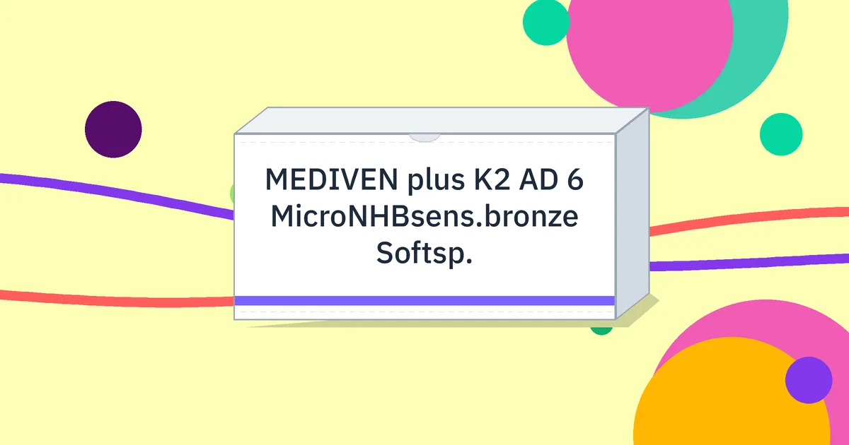 Symbolbild: Packung mit der Aufschrift MEDIVEN plus K2 AD 6 MicroNHBsens.bronze Softsp. (PZN 15933134) – Verfügbarkeit und Bezug in Apotheken in Frankfurt am Main