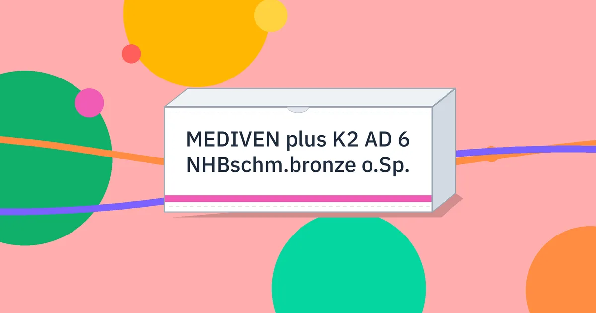 Symbolbild: Packung mit der Aufschrift MEDIVEN plus K2 AD 6 NHBschm.bronze o.Sp. (PZN 15938746) – Verfügbarkeit und Bezug in Apotheken in Frankfurt am Main