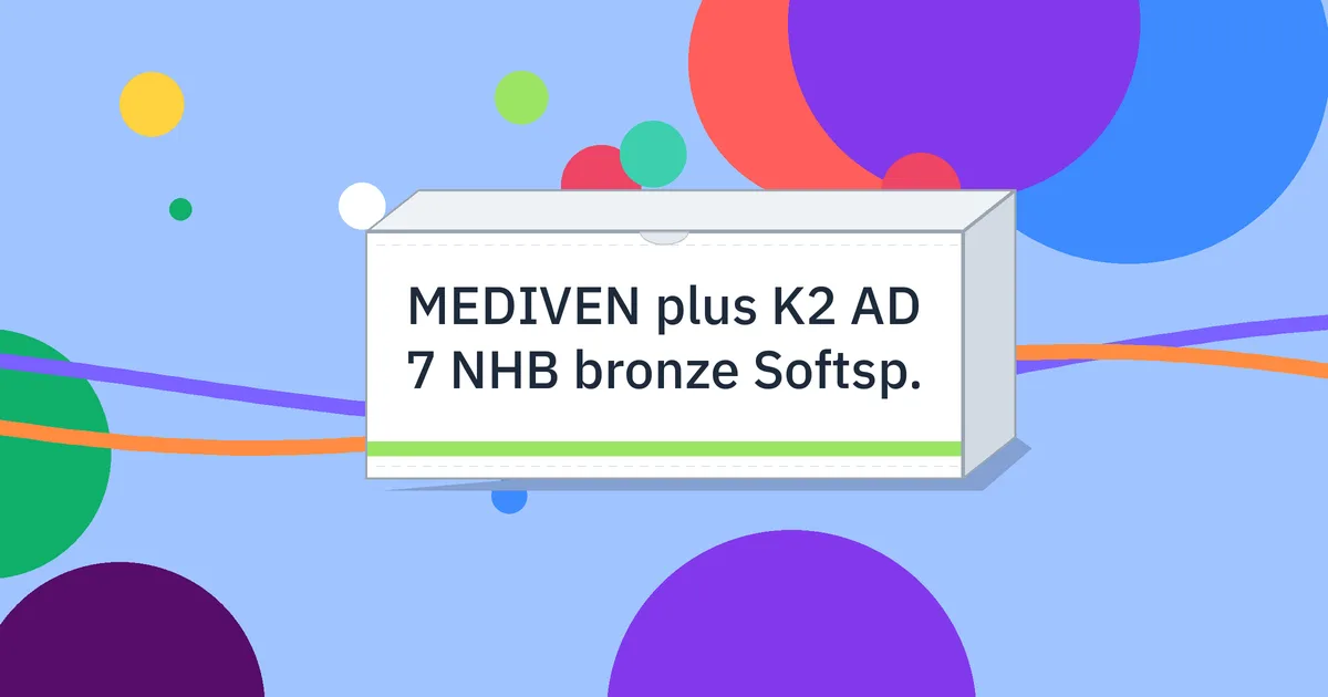 Symbolbild: Packung mit der Aufschrift MEDIVEN plus K2 AD 7 NHB bronze Softsp. (PZN 15937103) – Verfügbarkeit und Bezug in Apotheken in Frankfurt am Main