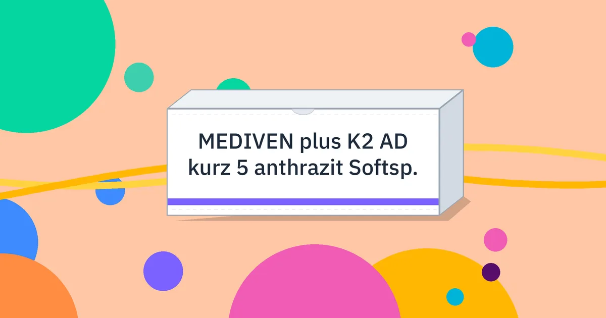 Symbolbild: Packung mit der Aufschrift MEDIVEN plus K2 AD kurz 5 anthrazit Softsp. (PZN 15096721) – Verfügbarkeit und Bezug in Apotheken in Frankfurt am Main