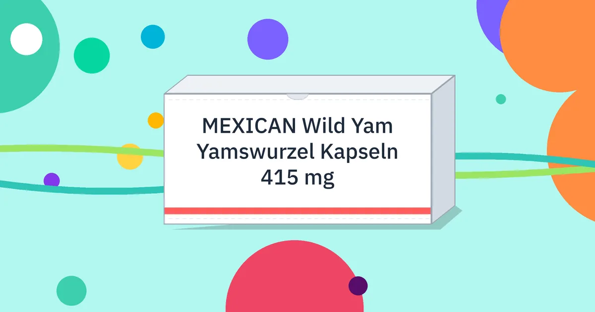 Symbolbild: Packung mit der Aufschrift MEXICAN Wild Yam Yamswurzel Kapseln 415 mg (PZN 16839408) – Verfügbarkeit und Bezug in Apotheken in Frankfurt am Main