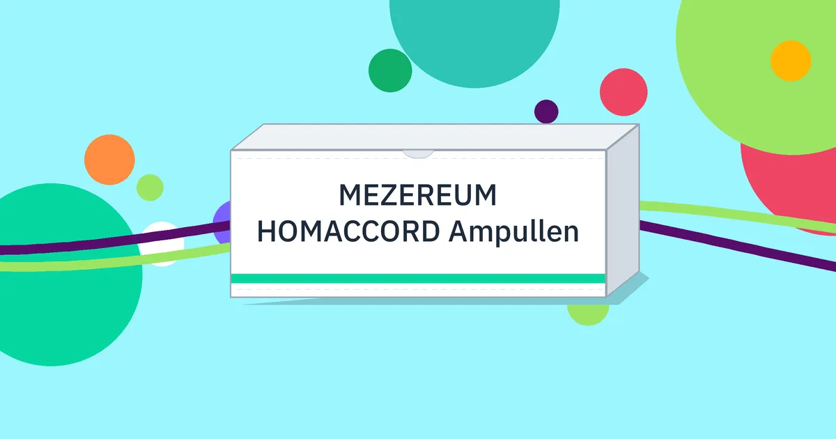 Symbolbild: Packung mit der Aufschrift MEZEREUM HOMACCORD Ampullen (PZN 00675353) – Verfügbarkeit und Bezug in Apotheken in Frankfurt am Main