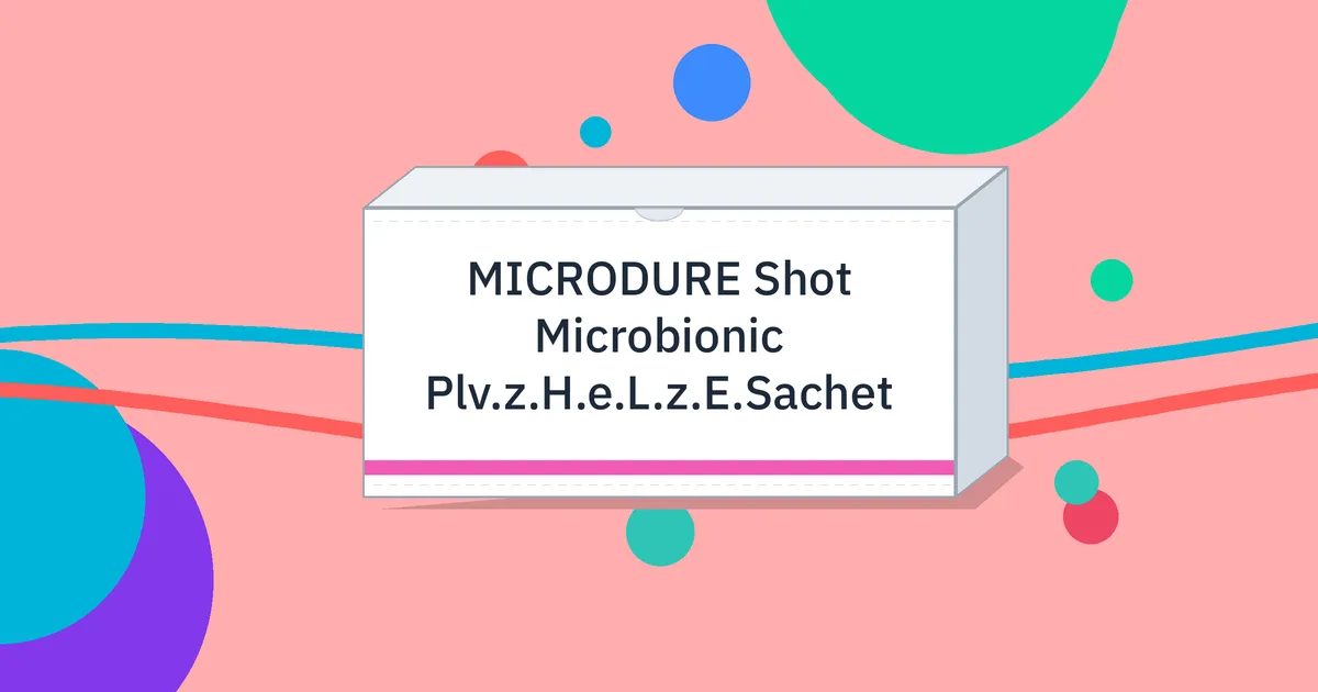 Symbolbild: Packung mit der Aufschrift MICRODURE Shot Microbionic Plv.z.H.e.L.z.E.Sachet (PZN 19187403) – Verfügbarkeit und Bezug in Apotheken in Frankfurt am Main