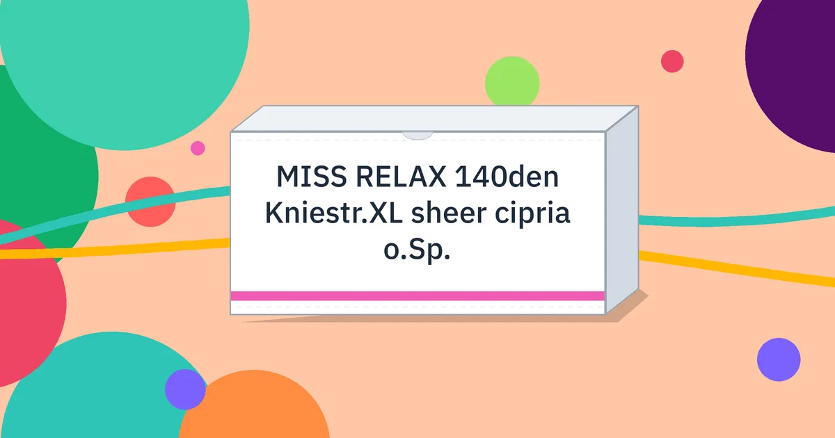 Symbolbild: Packung mit der Aufschrift MISS RELAX 140den Kniestr.XL sheer cipria o.Sp. (PZN 20289712) – Verfügbarkeit und Bezug in Apotheken in Frankfurt am Main