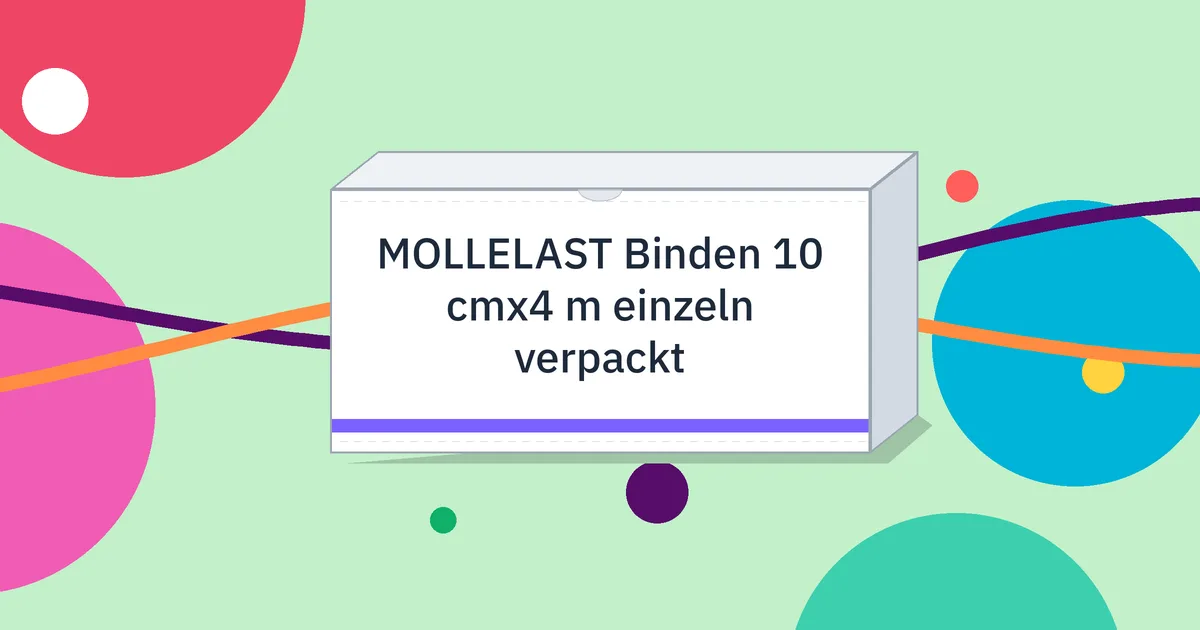 Symbolbild: Packung mit der Aufschrift MOLLELAST Binden 10 cmx4 m einzeln verpackt (PZN 17833023) – Verfügbarkeit und Bezug in Apotheken in Frankfurt am Main