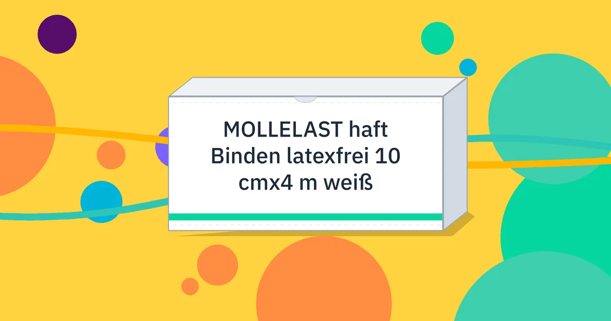 Symbolbild: Packung mit der Aufschrift MOLLELAST haft Binden latexfrei 10 cmx4 m weiß (PZN 09886123) – Verfügbarkeit und Bezug in Apotheken in Frankfurt am Main