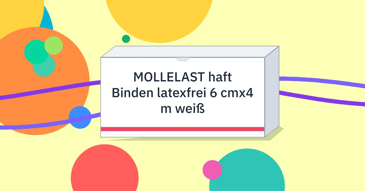 Symbolbild: Packung mit der Aufschrift MOLLELAST haft Binden latexfrei 6 cmx4 m weiß (PZN 09886100) – Verfügbarkeit und Bezug in Apotheken in Frankfurt am Main