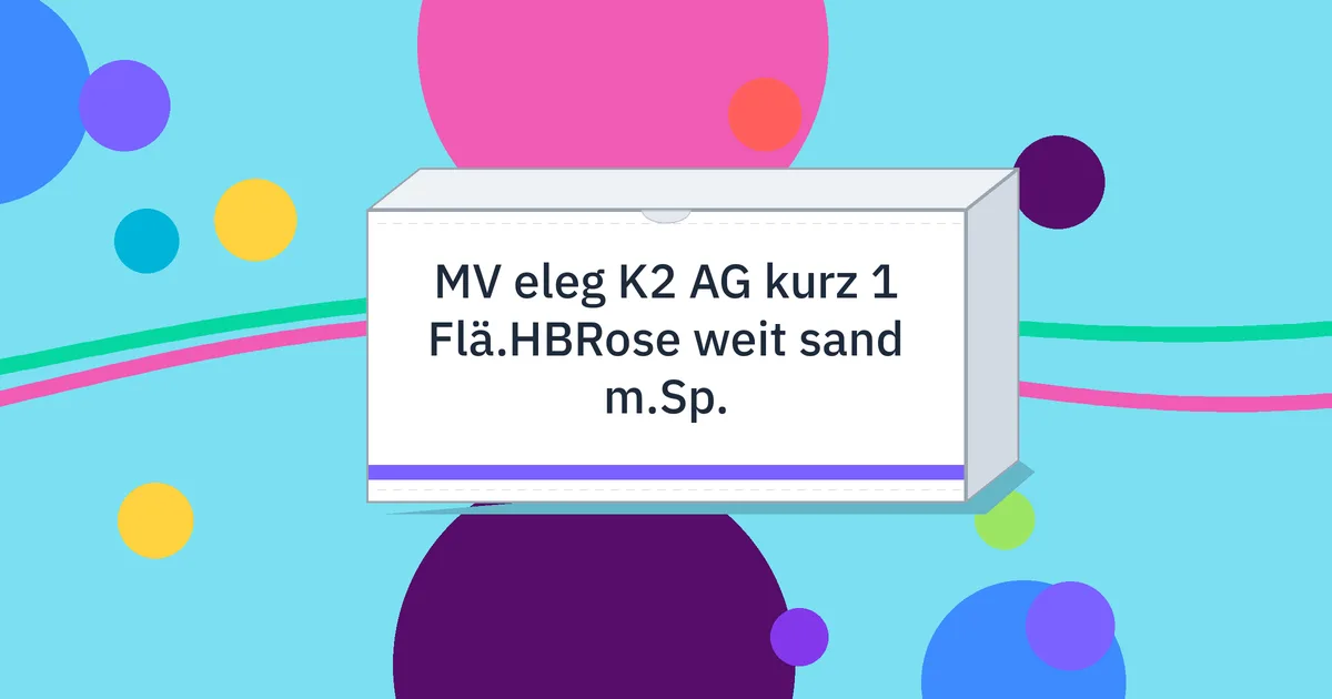 Symbolbild: Packung mit der Aufschrift MV eleg K2 AG kurz 1 Flä.HBRose weit sand m.Sp. (PZN 18926258) – Verfügbarkeit und Bezug in Apotheken in Frankfurt am Main