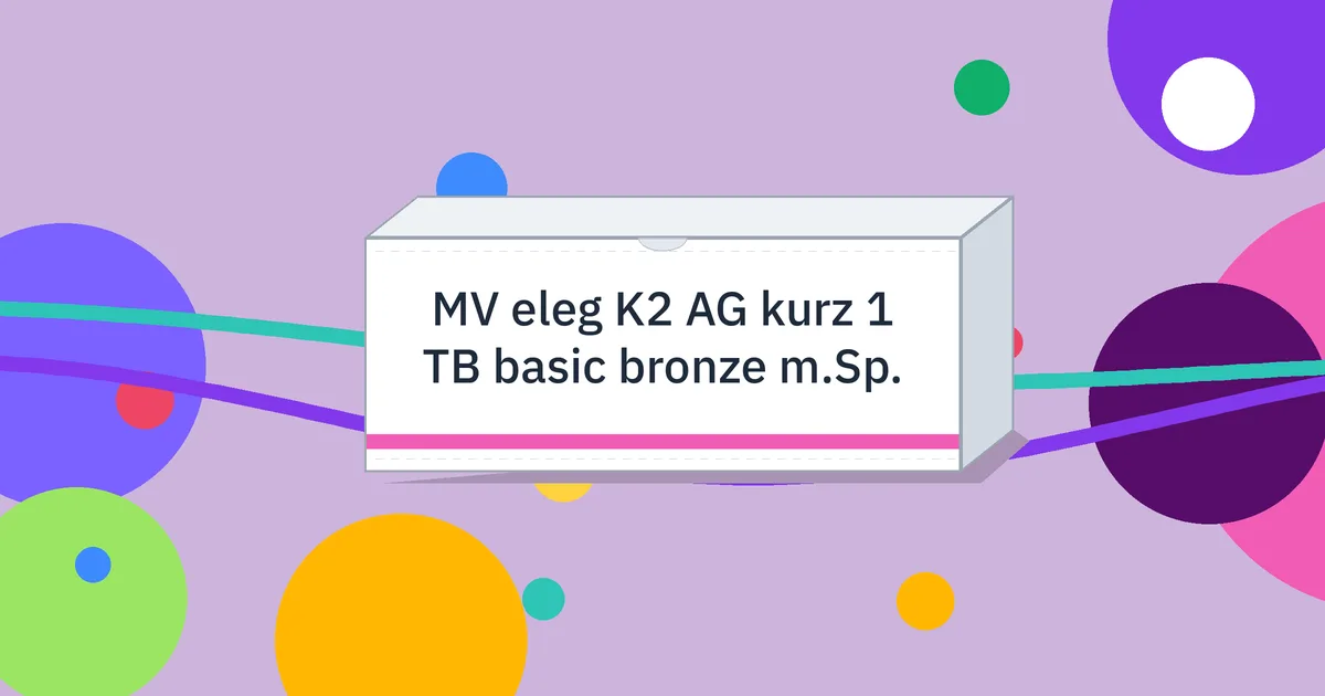 Symbolbild: Packung mit der Aufschrift MV eleg K2 AG kurz 1 TB basic bronze m.Sp. (PZN 14717782) – Verfügbarkeit und Bezug in Apotheken in Frankfurt am Main