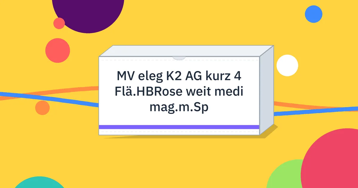 Symbolbild: Packung mit der Aufschrift MV eleg K2 AG kurz 4 Flä.HBRose weit medi mag.m.Sp (PZN 15706088) – Verfügbarkeit und Bezug in Apotheken in Frankfurt am Main