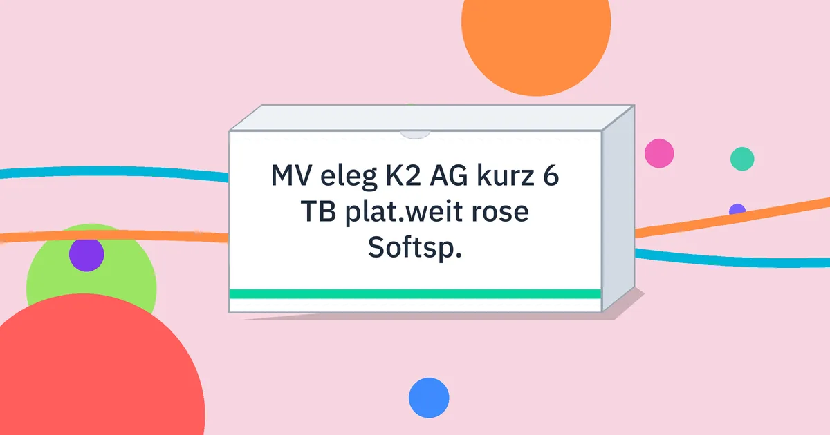 Symbolbild: Packung mit der Aufschrift MV eleg K2 AG kurz 6 TB plat.weit rose Softsp. (PZN 14696809) – Verfügbarkeit und Bezug in Apotheken in Frankfurt am Main
