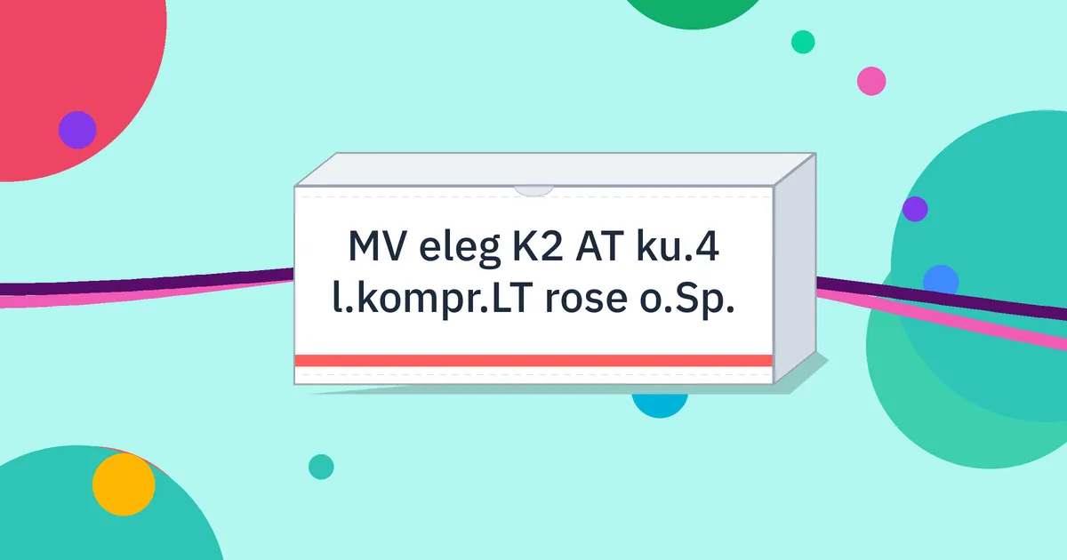 Symbolbild: Packung mit der Aufschrift MV eleg K2 AT ku.4 l.kompr.LT rose o.Sp. (PZN 14691479) – Verfügbarkeit und Bezug in Apotheken in Frankfurt am Main