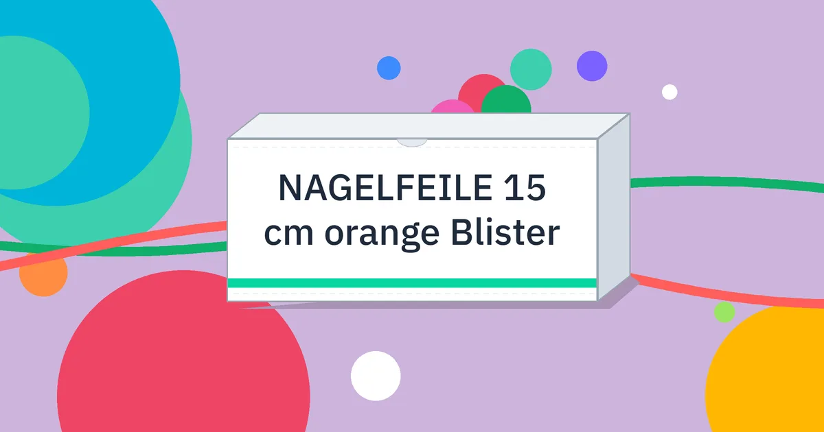 Symbolbild: Packung mit der Aufschrift NAGELFEILE 15 cm orange Blister (PZN 01585089) – Verfügbarkeit und Bezug in Apotheken in Frankfurt am Main