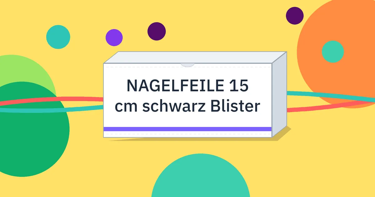 Symbolbild: Packung mit der Aufschrift NAGELFEILE 15 cm schwarz Blister (PZN 10349749) – Verfügbarkeit und Bezug in Apotheken in Frankfurt am Main