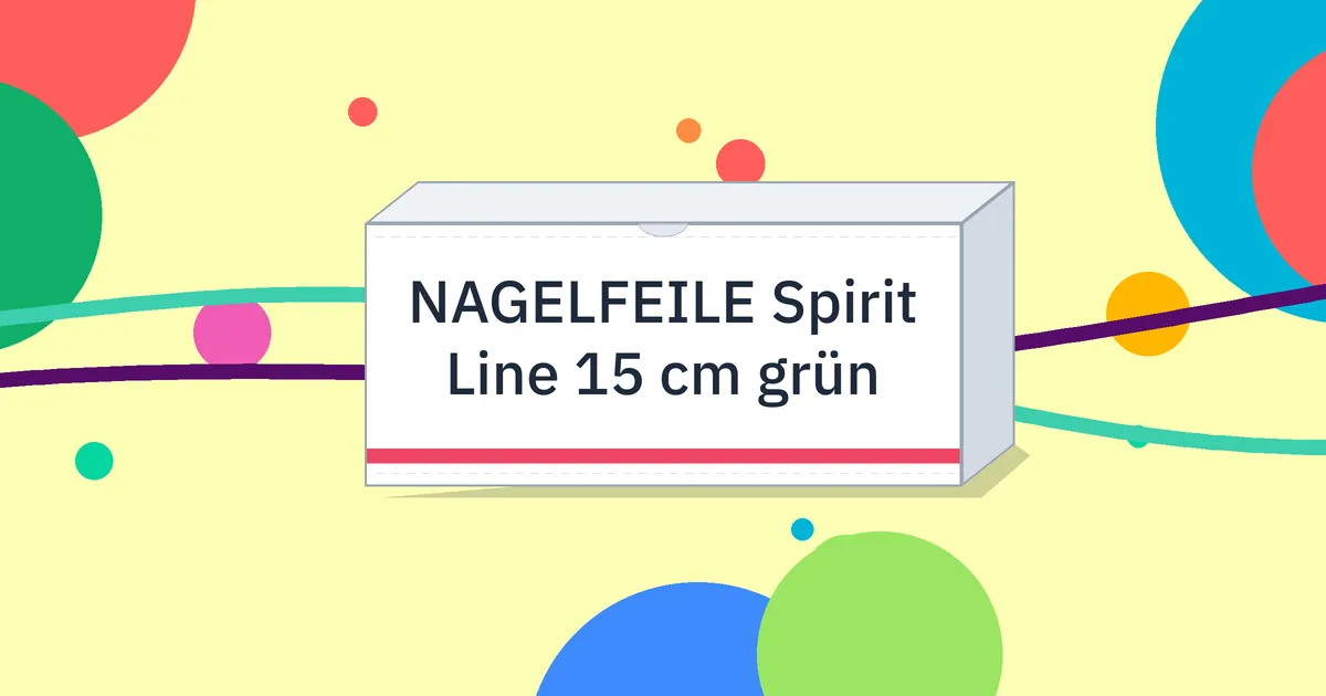 Symbolbild: Packung mit der Aufschrift NAGELFEILE Spirit Line 15 cm grün (PZN 01507741) – Verfügbarkeit und Bezug in Apotheken in Frankfurt am Main