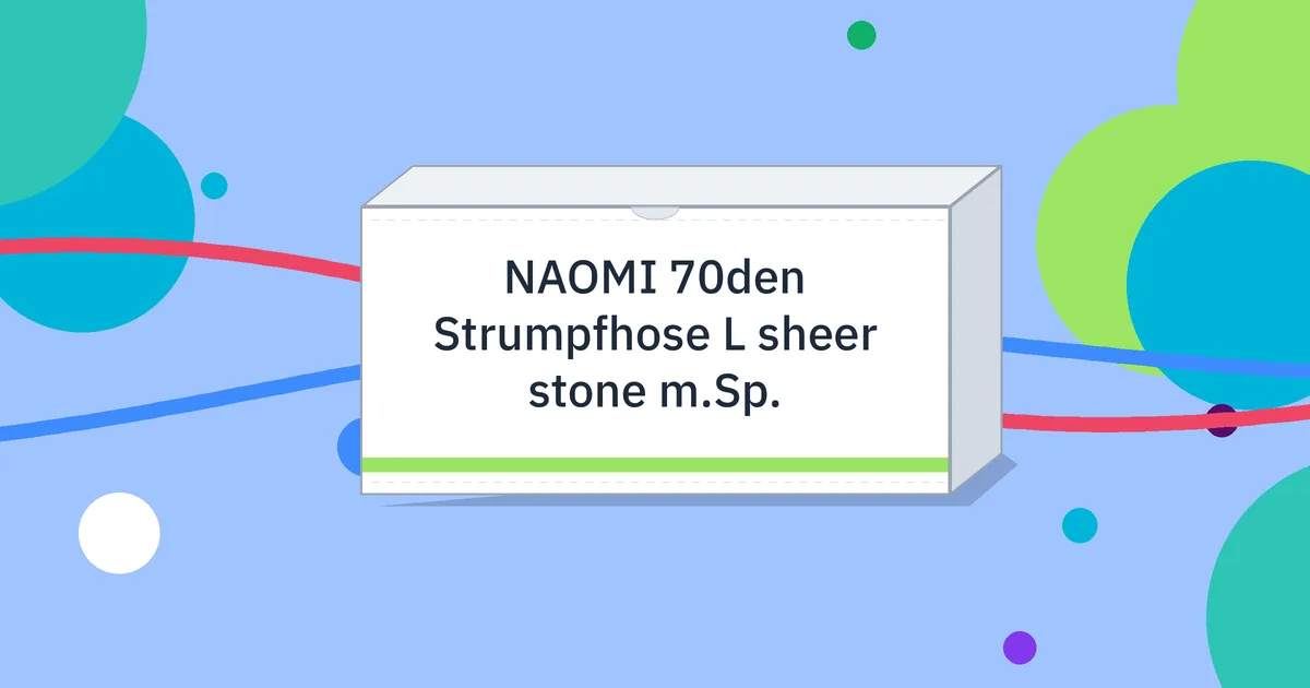 Symbolbild: Packung mit der Aufschrift NAOMI 70den Strumpfhose L sheer stone m.Sp. (PZN 16179946) – Verfügbarkeit und Bezug in Apotheken in Frankfurt am Main