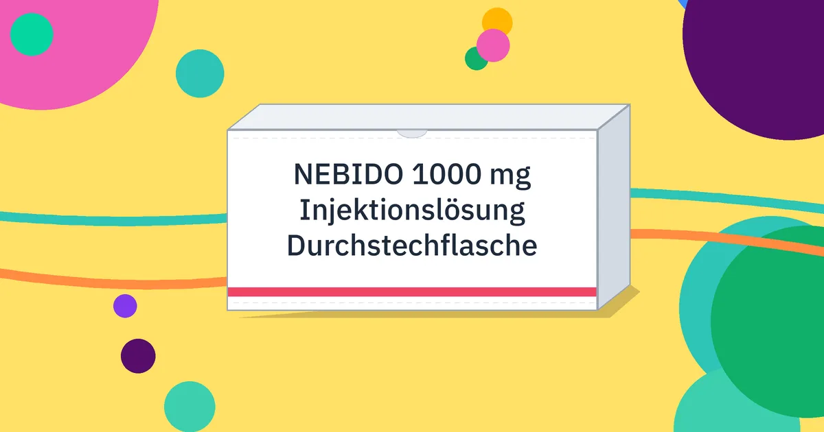 Symbolbild: Packung mit der Aufschrift NEBIDO 1000 mg Injektionslösung Durchstechflasche (PZN 17877865) – Verfügbarkeit und Bezug in Apotheken in Frankfurt am Main