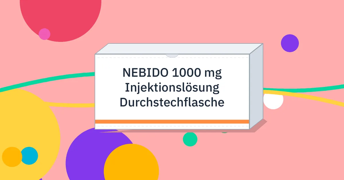 Symbolbild: Packung mit der Aufschrift NEBIDO 1000 mg Injektionslösung Durchstechflasche (PZN 20299449) – Verfügbarkeit und Bezug in Apotheken in Frankfurt am Main