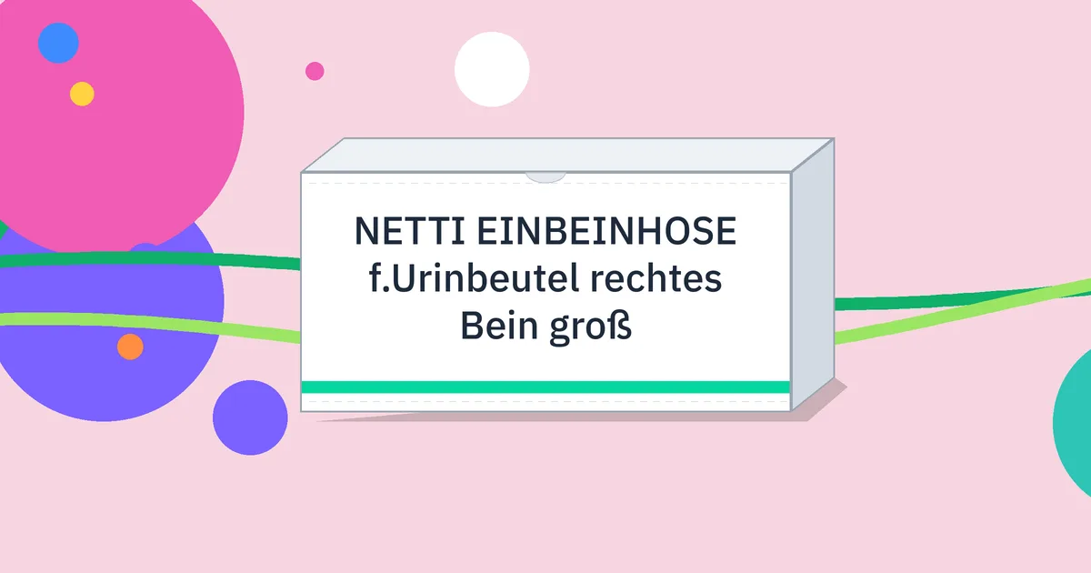 Symbolbild: Packung mit der Aufschrift NETTI EINBEINHOSE f.Urinbeutel rechtes Bein groß (PZN 09685494) – Verfügbarkeit und Bezug in Apotheken in Frankfurt am Main