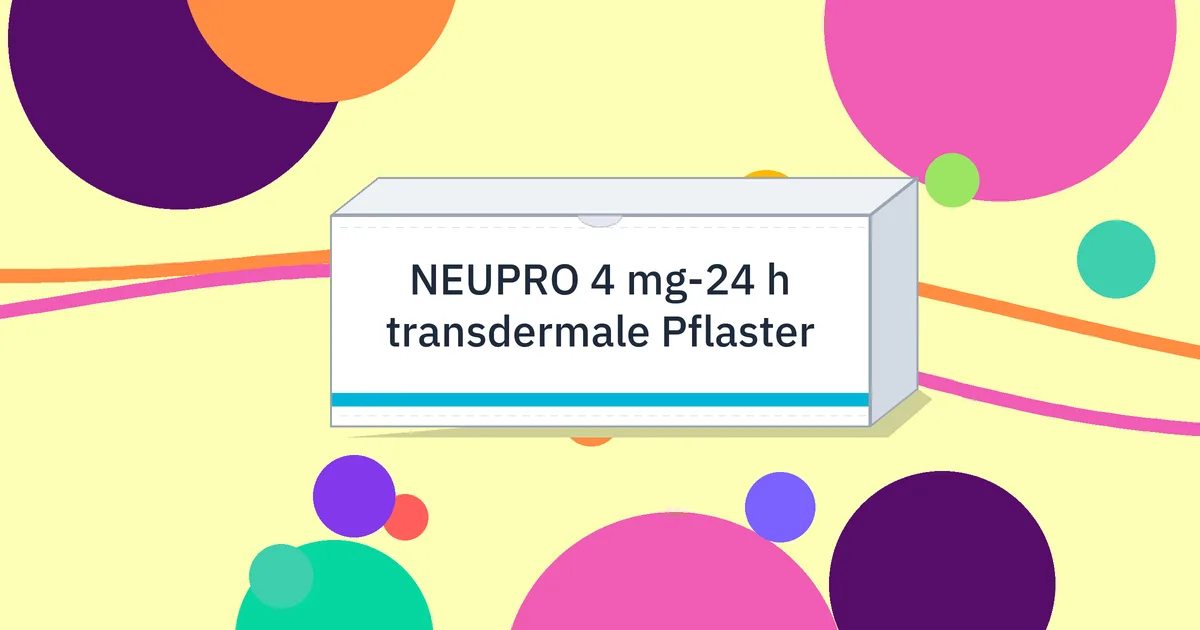 Symbolbild: Packung mit der Aufschrift NEUPRO 4 mg-24 h transdermale Pflaster (PZN 10355483) – Verfügbarkeit und Bezug in Apotheken in Frankfurt am Main