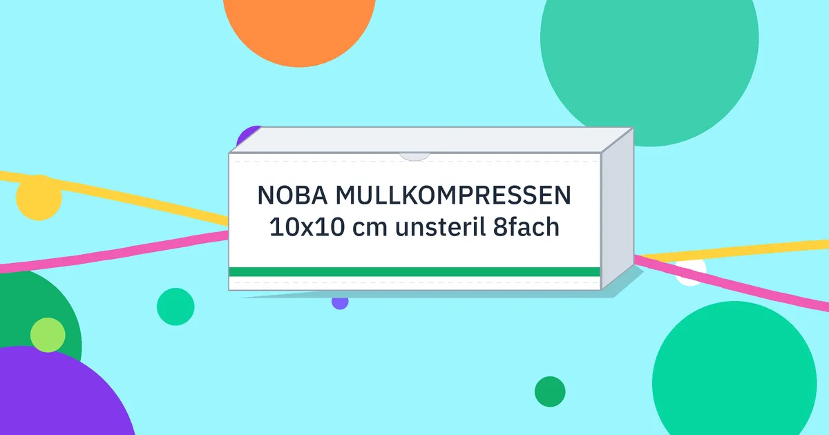 Symbolbild: Packung mit der Aufschrift NOBA MULLKOMPRESSEN 10x10 cm unsteril 8fach (PZN 05527048) – Verfügbarkeit und Bezug in Apotheken in Frankfurt am Main