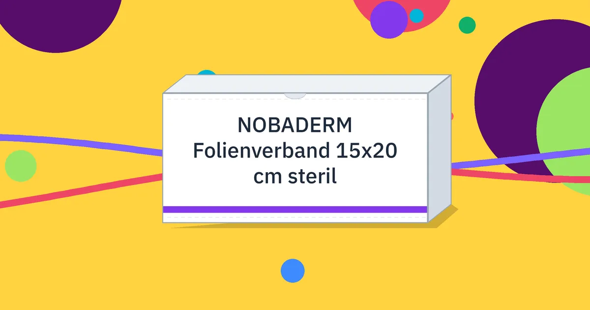 Symbolbild: Packung mit der Aufschrift NOBADERM Folienverband 15x20 cm steril (PZN 16027900) – Verfügbarkeit und Bezug in Apotheken in Frankfurt am Main