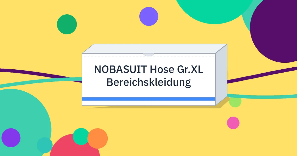 Symbolbild: Packung mit der Aufschrift NOBASUIT Hose Gr.XL Bereichskleidung (PZN 17376212) – Verfügbarkeit und Bezug in Apotheken in Frankfurt am Main