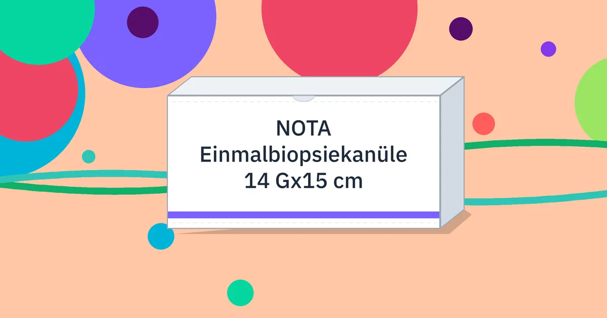 Symbolbild: Packung mit der Aufschrift NOTA Einmalbiopsiekanüle 14 Gx15 cm (PZN 03919850) – Verfügbarkeit und Bezug in Apotheken in Frankfurt am Main