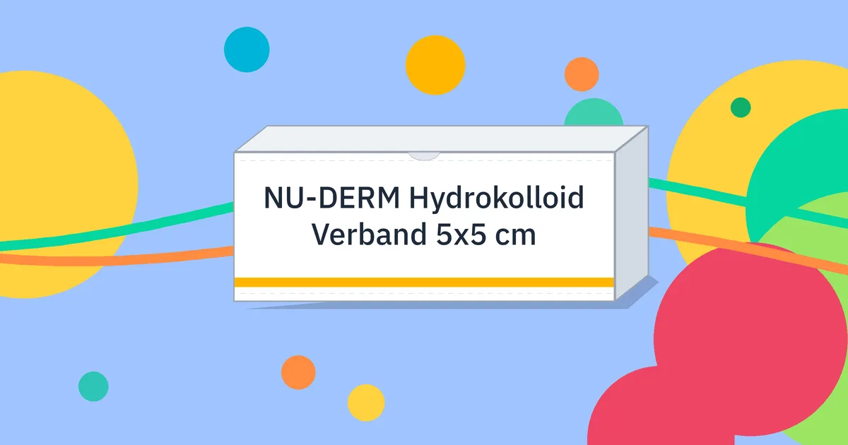 Symbolbild: Packung mit der Aufschrift NU-DERM Hydrokolloid Verband 5x5 cm (PZN 16628657) – Verfügbarkeit und Bezug in Apotheken in Frankfurt am Main