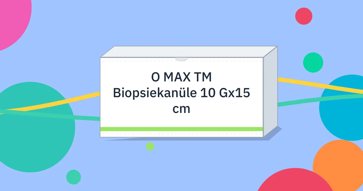 Symbolbild: Packung mit der Aufschrift O MAX TM Biopsiekanüle 10 Gx15 cm (PZN 12497721) – Verfügbarkeit und Bezug in Apotheken in Frankfurt am Main