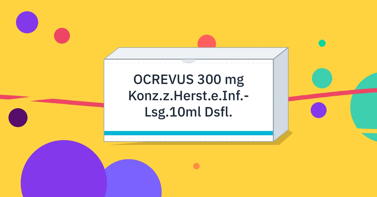 Symbolbild: Packung mit der Aufschrift OCREVUS 300 mg Konz.z.Herst.e.Inf.-Lsg.10ml Dsfl. (PZN 19911767) – Verfügbarkeit und Bezug in Apotheken in Frankfurt am Main