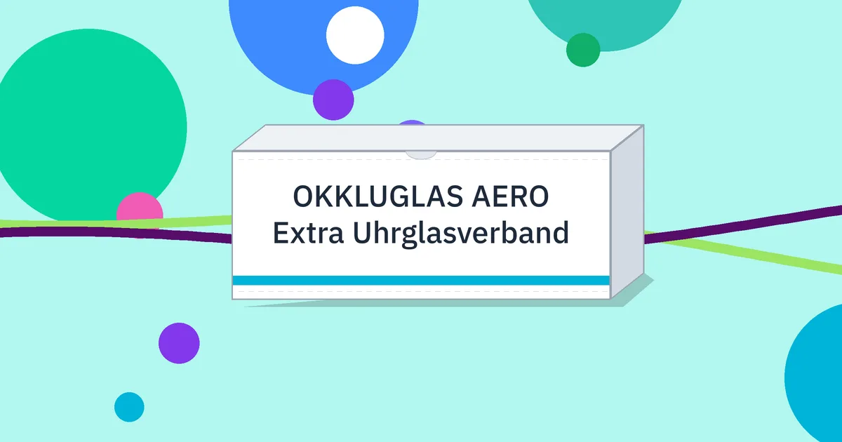 Symbolbild: Packung mit der Aufschrift OKKLUGLAS AERO Extra Uhrglasverband (PZN 07316864) – Verfügbarkeit und Bezug in Apotheken in Frankfurt am Main