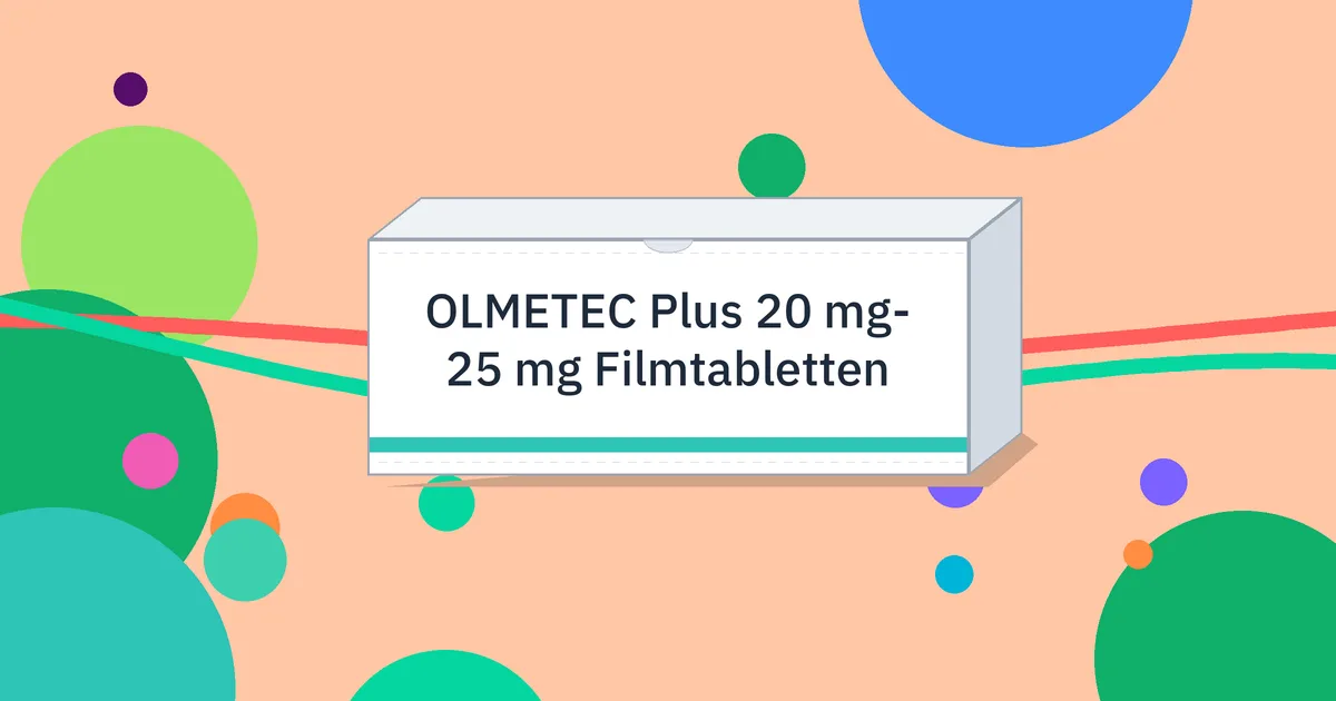 Symbolbild: Packung mit der Aufschrift OLMETEC Plus 20 mg-25 mg Filmtabletten (PZN 16701207) – Verfügbarkeit und Bezug in Apotheken in Frankfurt am Main
