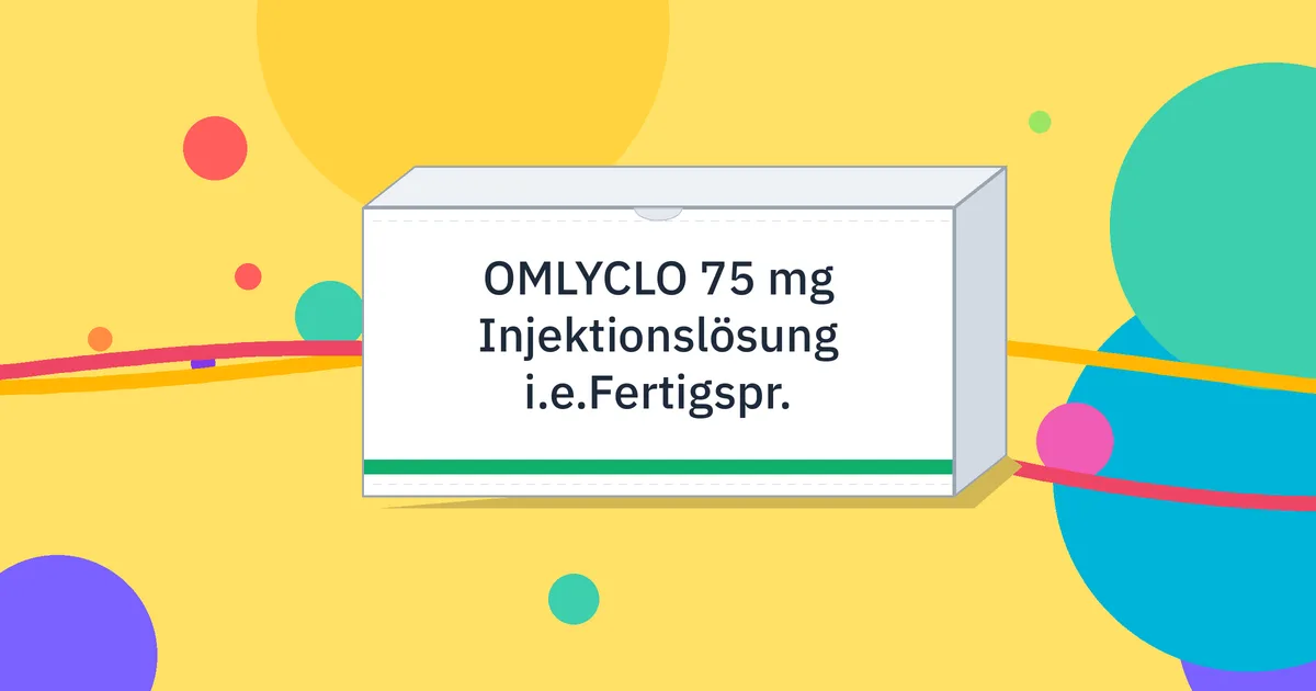 Symbolbild: Packung mit der Aufschrift OMLYCLO 75 mg Injektionslösung i.e.Fertigspr. (PZN 19203177) – Verfügbarkeit und Bezug in Apotheken in Frankfurt am Main