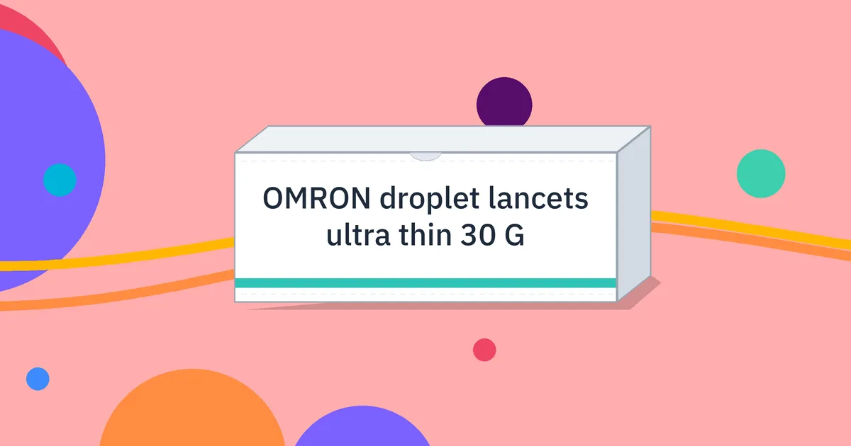 Symbolbild: Packung mit der Aufschrift OMRON droplet lancets ultra thin 30 G (PZN 09747628) – Verfügbarkeit und Bezug in Apotheken in Frankfurt am Main