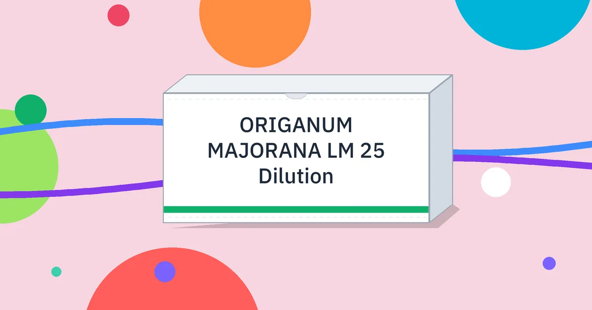 Symbolbild: Packung mit der Aufschrift ORIGANUM MAJORANA LM 25 Dilution (PZN 12972725) – Verfügbarkeit und Bezug in Apotheken in Frankfurt am Main