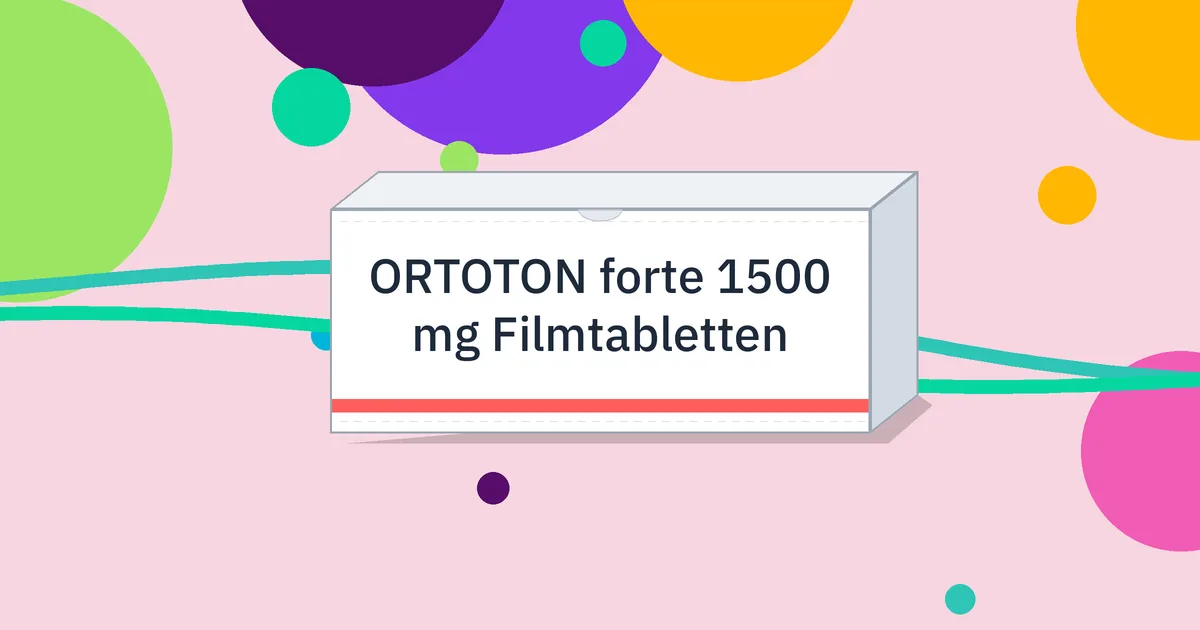 Symbolbild: Packung mit der Aufschrift ORTOTON forte 1500 mg Filmtabletten (PZN 19398028) – Verfügbarkeit und Bezug in Apotheken in Frankfurt am Main